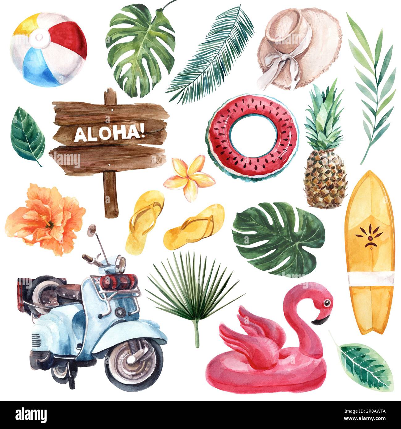 Summer vacation illustration set. Watercolor drawing. isolated object ...