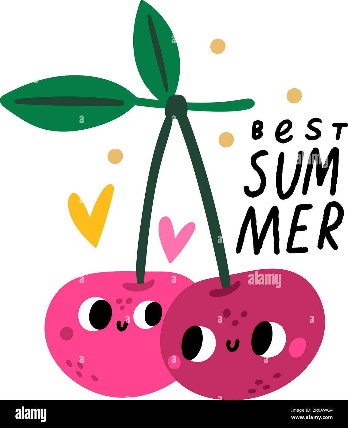 Cute fruits character emblem. Cartoon summer cherries with happy faces ...