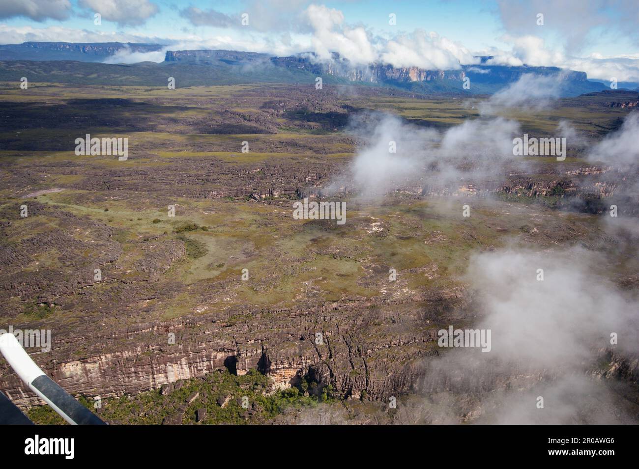 Flight over the Chimanta massif in Venezuela, view from helicopter ...