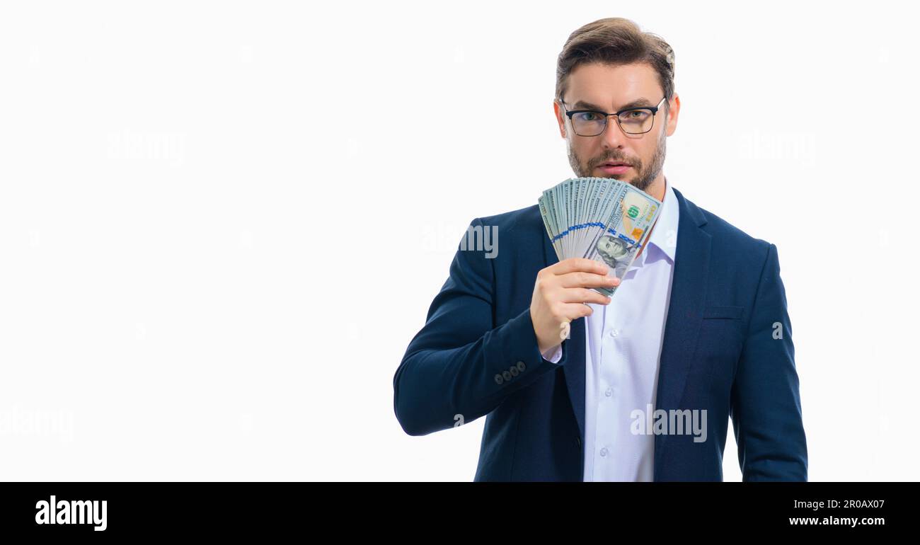 Business man with money banknotes. Male entrepreneur with dollar bills ...