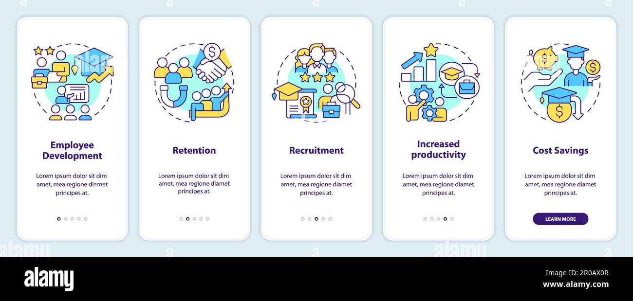 Tuition reimbursement benefits onboarding mobile app screen Stock ...