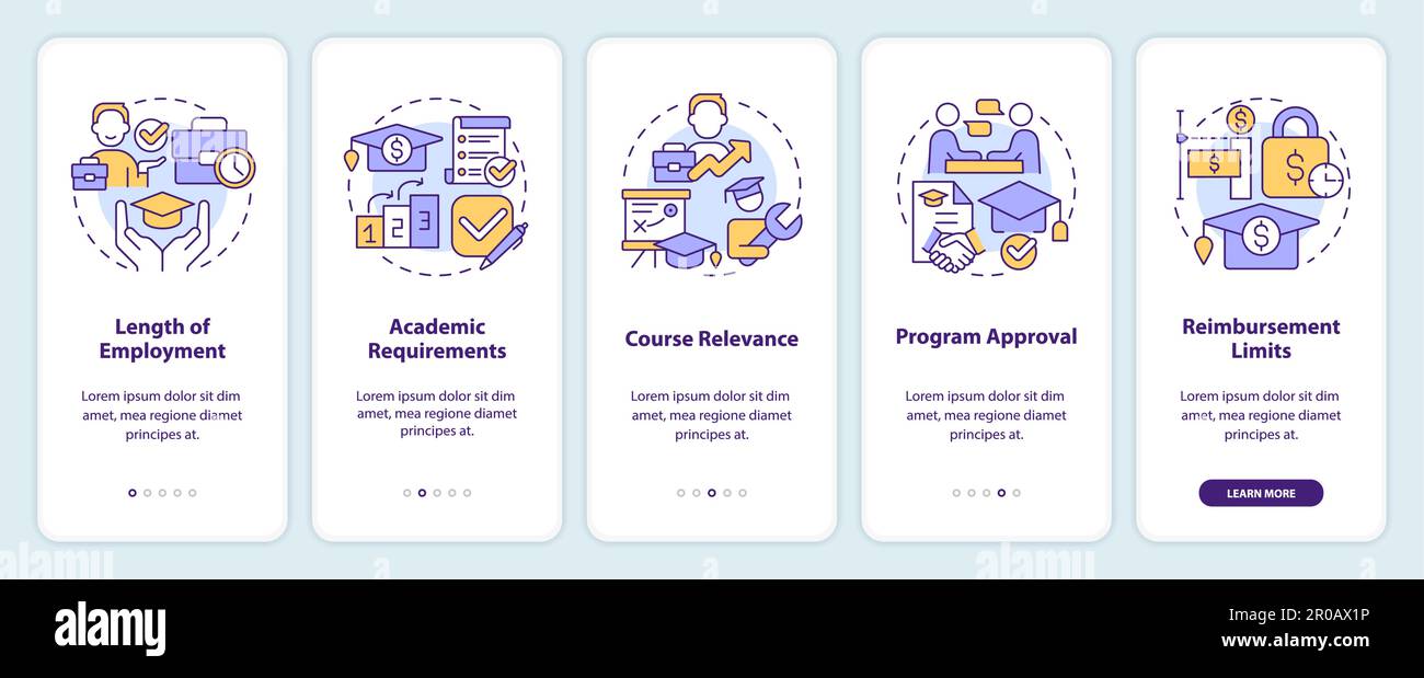 Tuition reimbursement requirements onboarding mobile app screen Stock ...