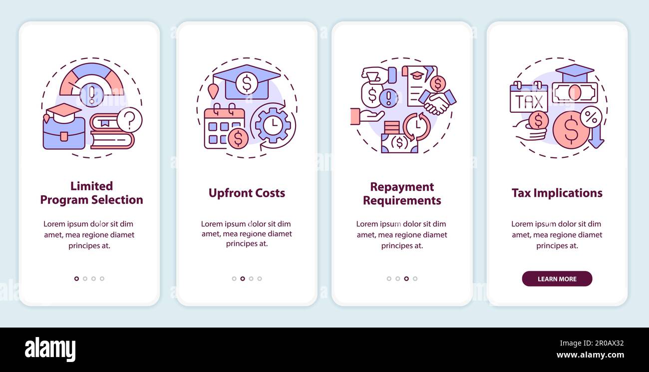 Tuition reimbursement disadvantages onboarding mobile app screen Stock ...