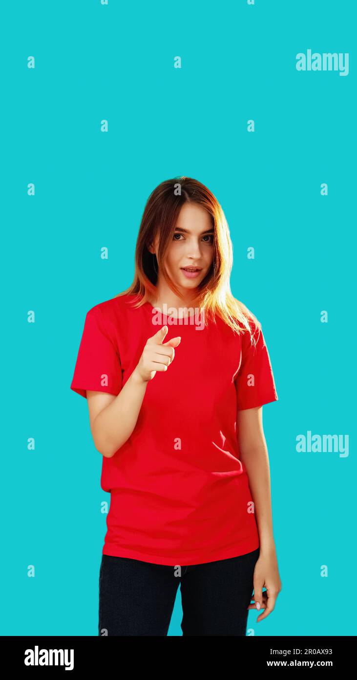 Good job encouraging gesture girl points to camera Stock Photo - Alamy