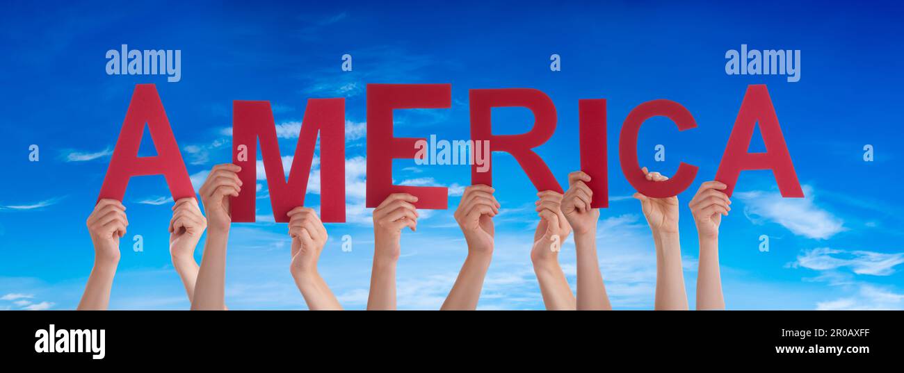 People Hands Building Word America, Blue Sky Stock Photo - Alamy