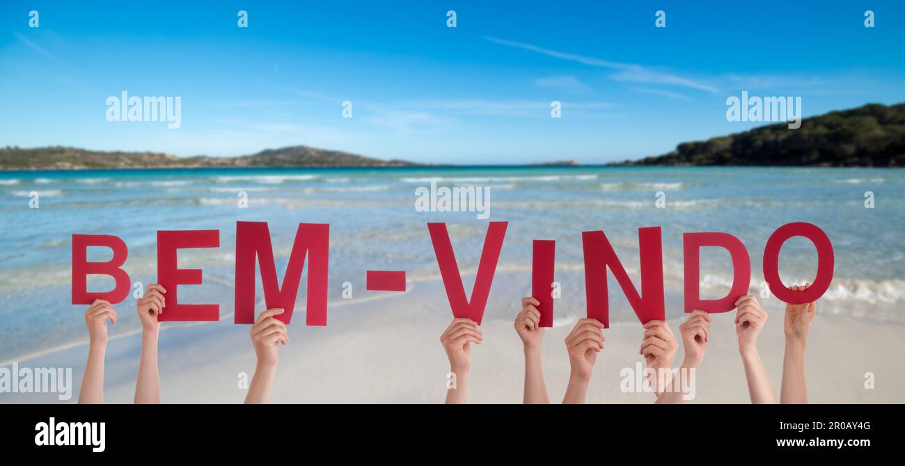 People Hands Building Word Bem-Vindo Means Welcome, Ocean And Sea Stock ...