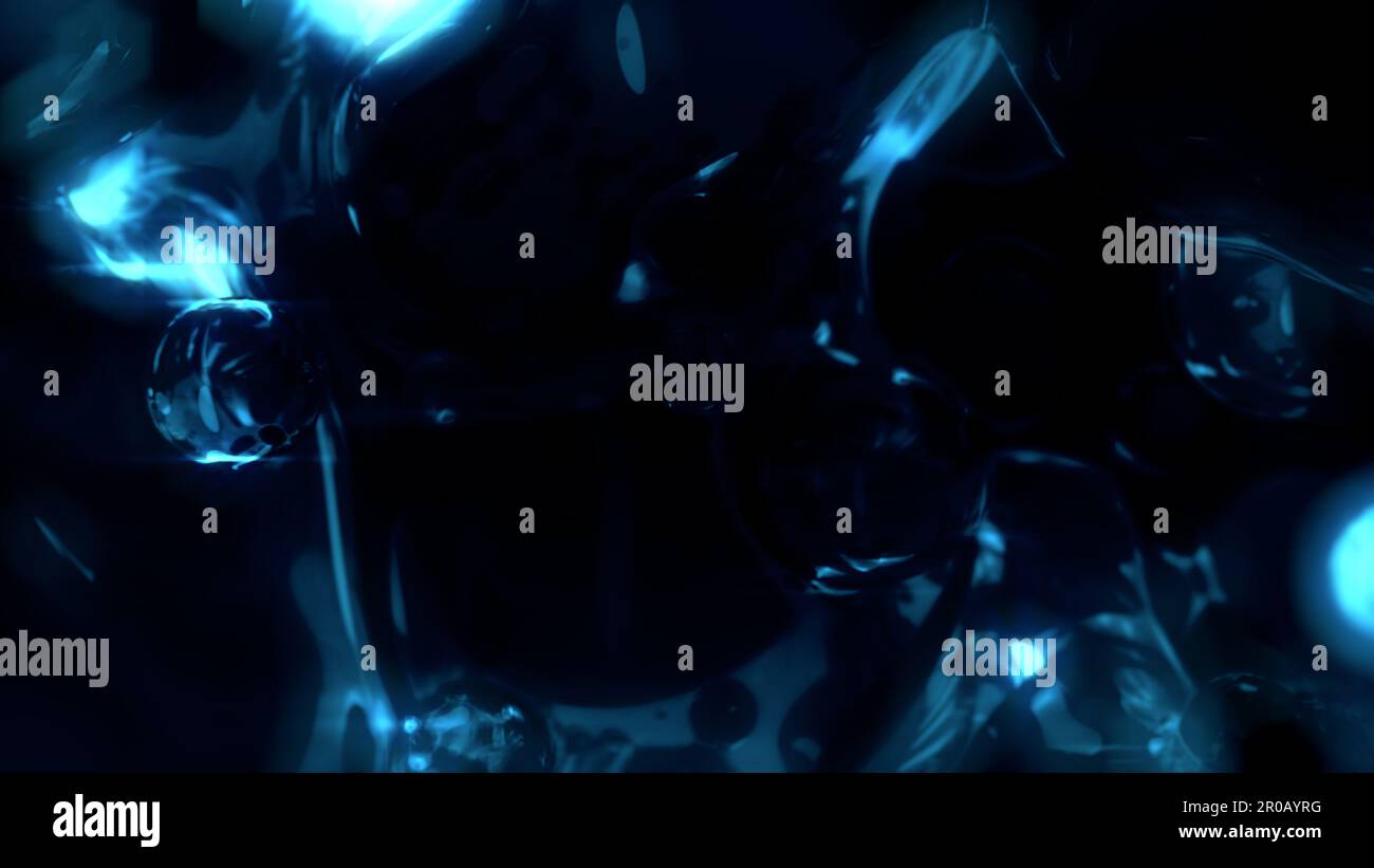 electric blue glowing transparent fluid spheres on black - abstract 3D ...