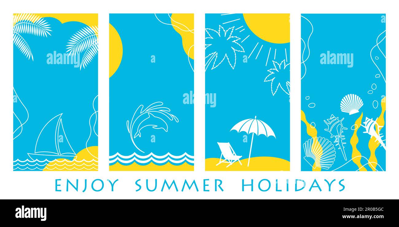Vector Summer Greeting Card Template Set With Beach, Ocean, Blue Sky ...