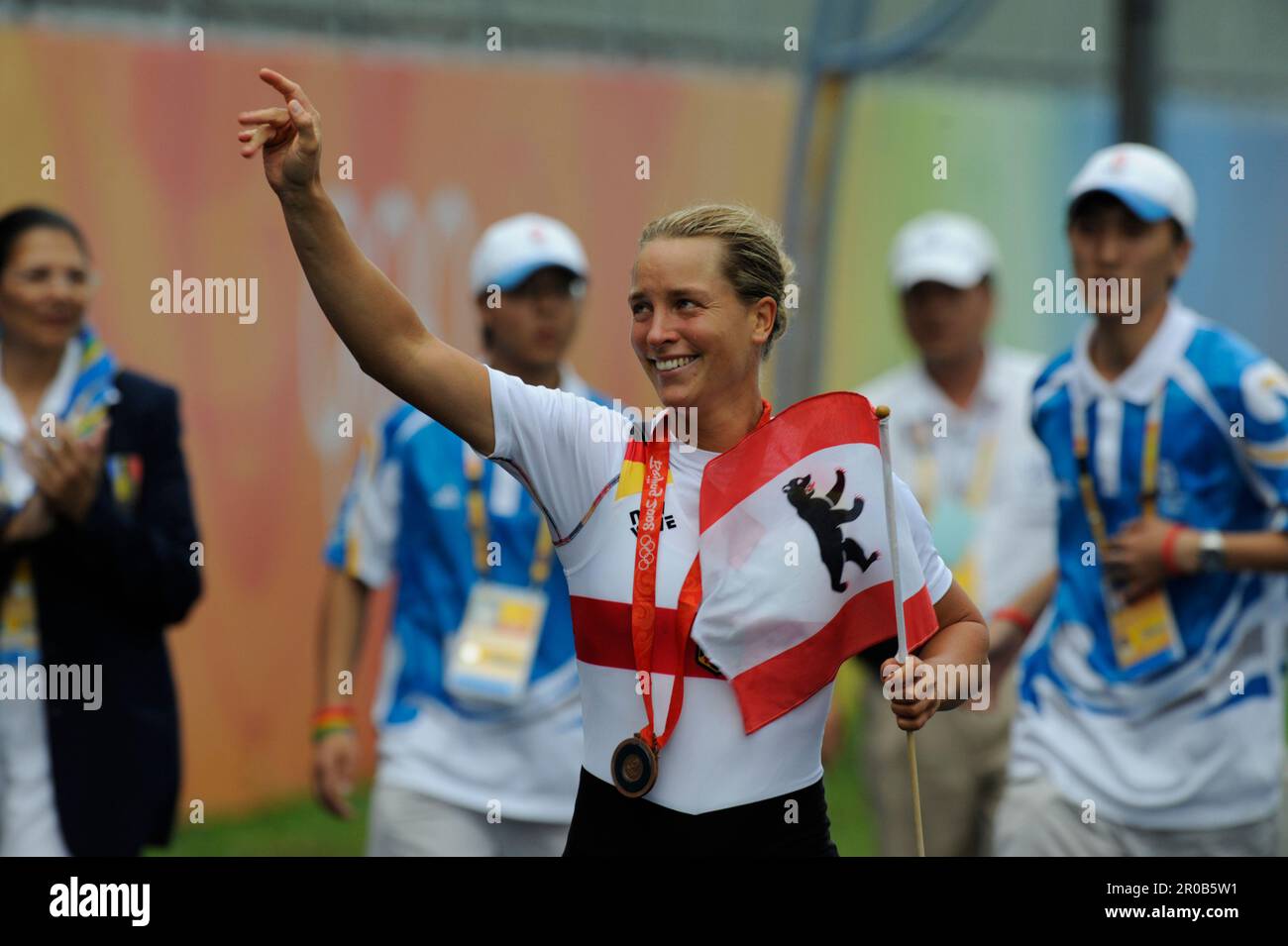 Der deutsche Damen Doppelvierer : OPPELT Britta mit Fahne Jubel Freude ...