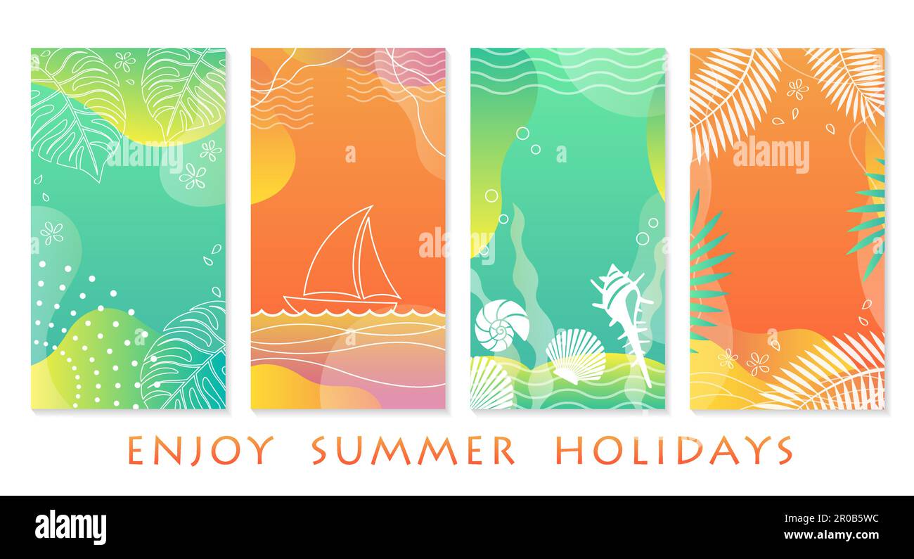 Vector Tropical Summer Greeting Card Set Isolated On A White Background ...