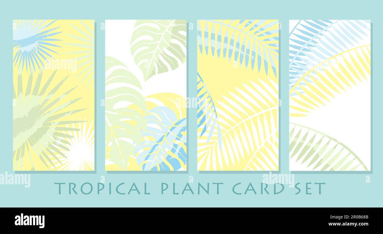 Vector Pastel-Colored Tropical Plant Greeting Card Set Isolated On A ...