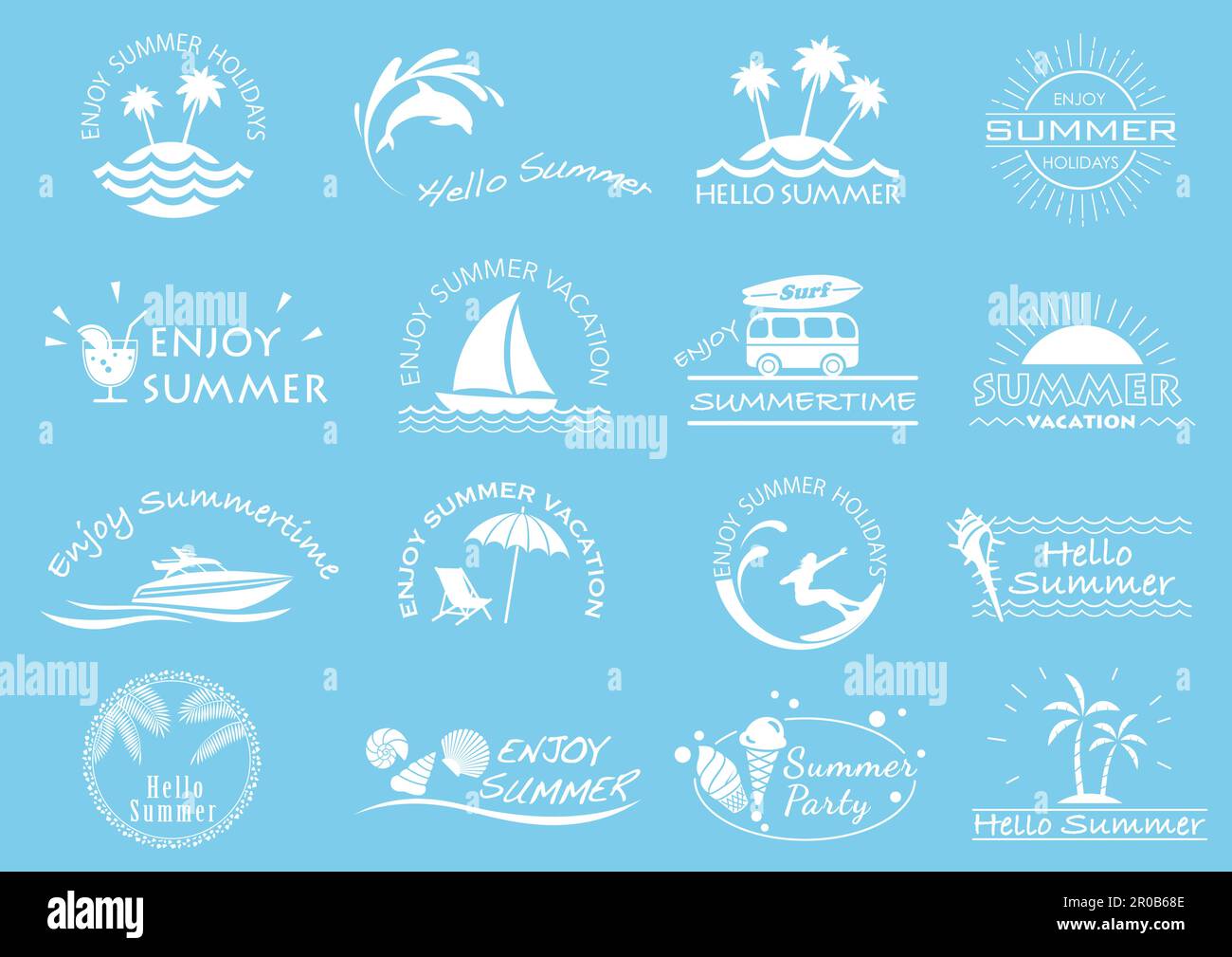 Vector Summer Symbol Icon Set Isolated On A Light Blue Background Stock ...