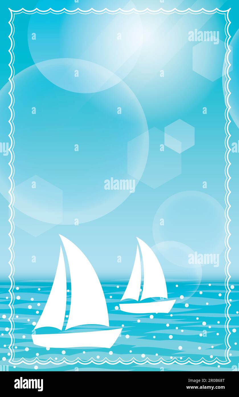 Vector Seascape Background Illustration With Blue Sky And Yachts Sailing In The Sea Stock Vector ...