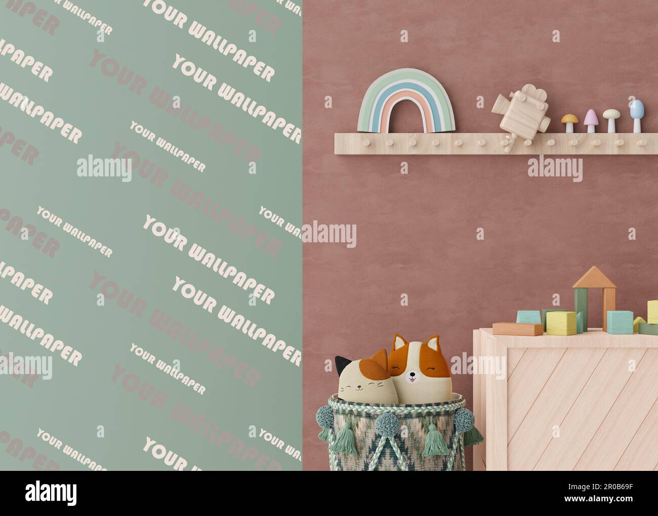 Wallpaper presentation mock up. Modern kids room with copy space for ...