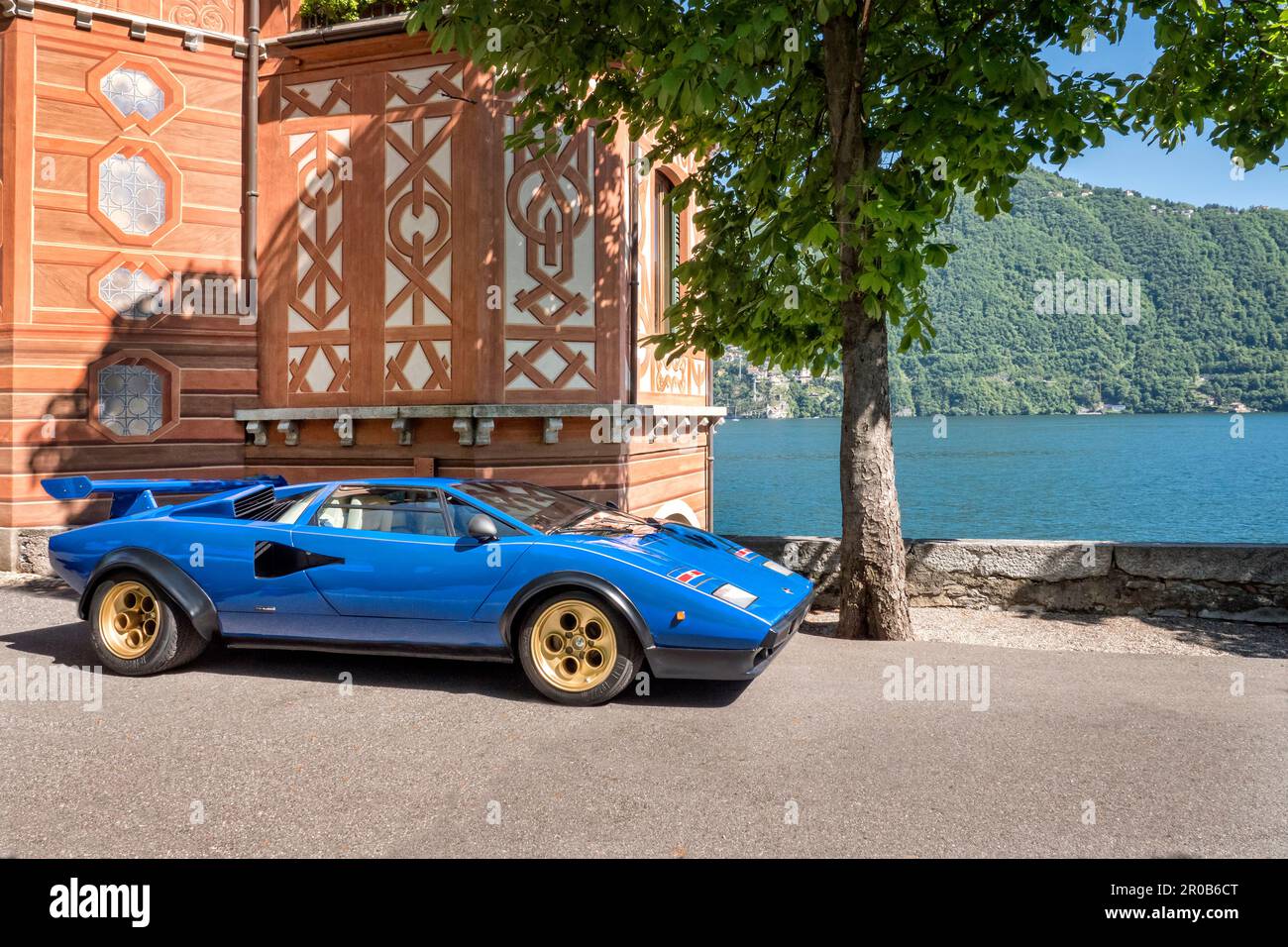 Lamborghini Countach parked on the shore of lake Como Italy Stock Photo ...