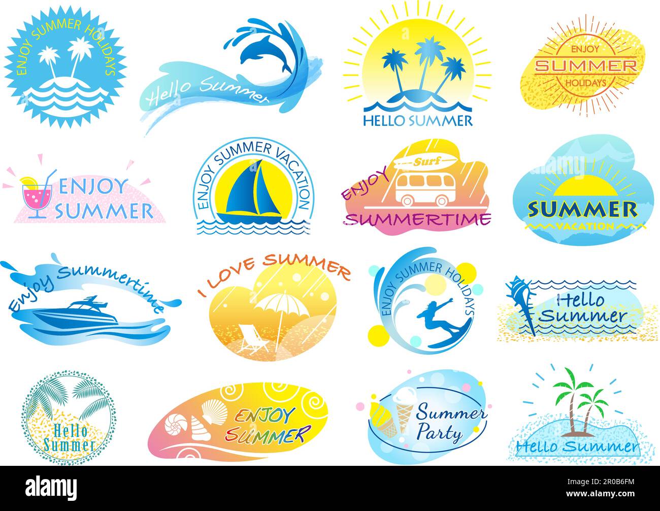 Vector Summer Symbol Icon Set Isolated On A Light Blue Background Stock ...