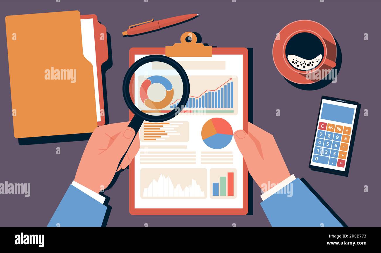 Businessman conducts data analysis and financial calculations. Man ...