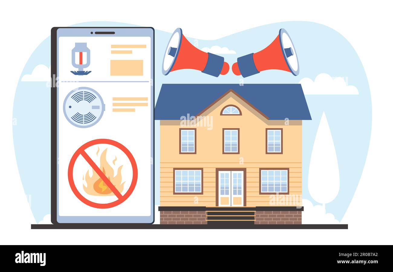 Home fire alarm, smoke detector, safety system. Smart house with ...