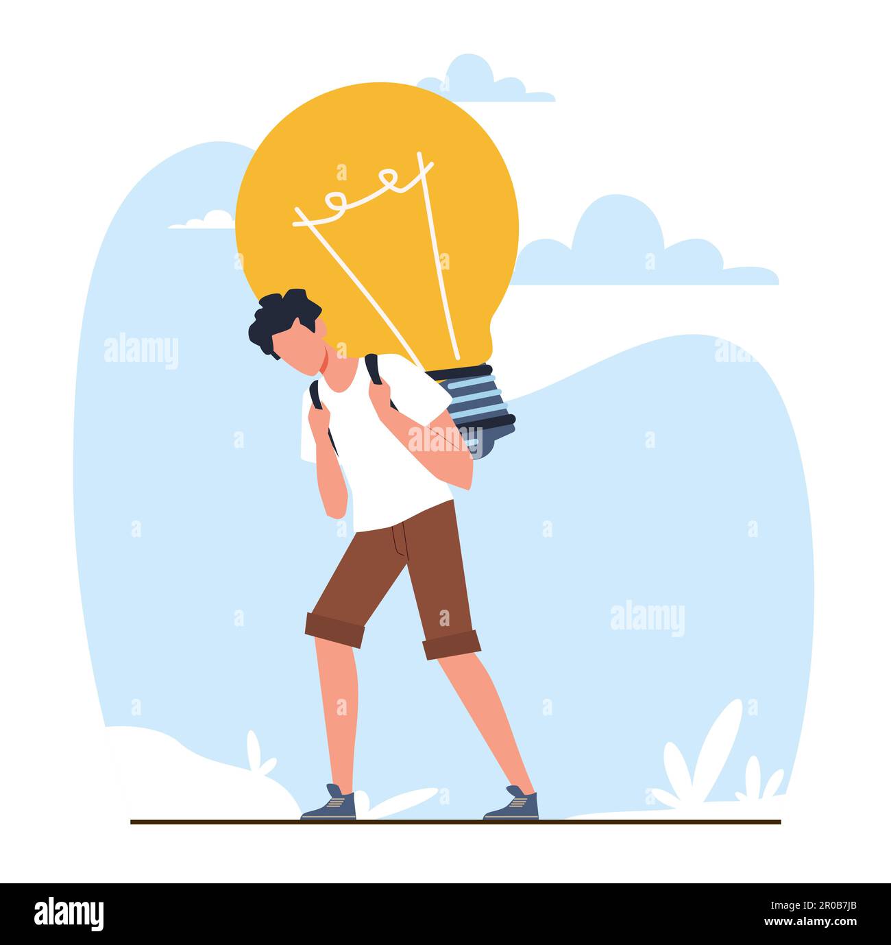Guy carries heavy light bulb idea as symbol of burden of creative ...