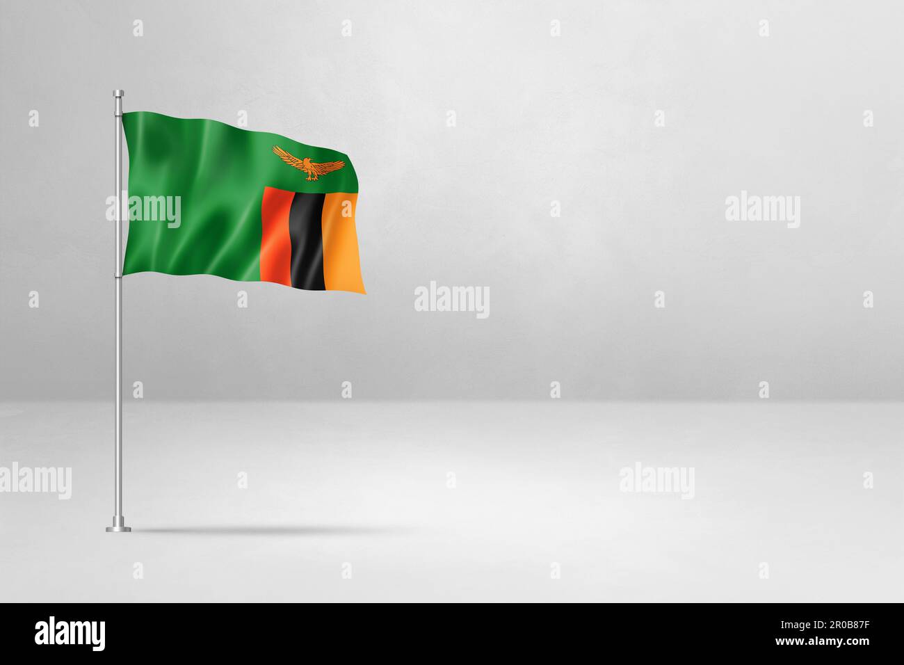 Zambia flag, 3D illustration, isolated on white concrete wall ...
