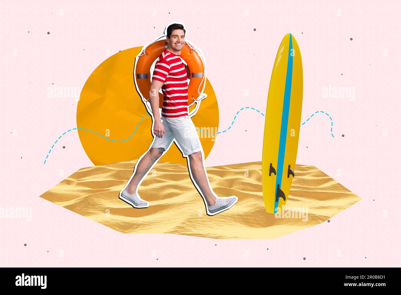 Creative retro 3d magazine collage image of smiling lifeguard working ...