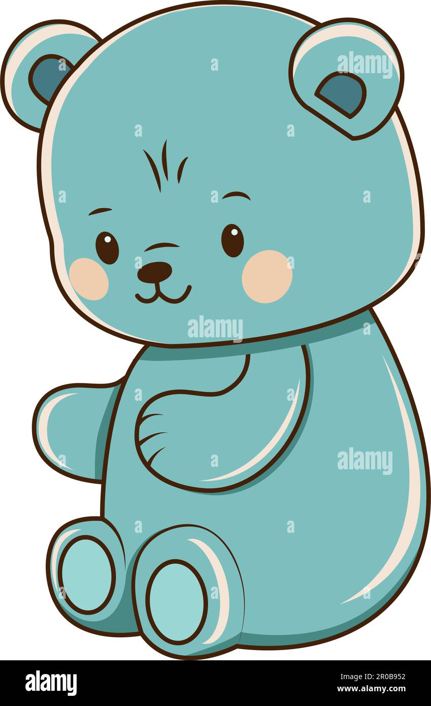 Vector stuffed teddy bear sitting icon. Vector turquoise bear with rosy ...