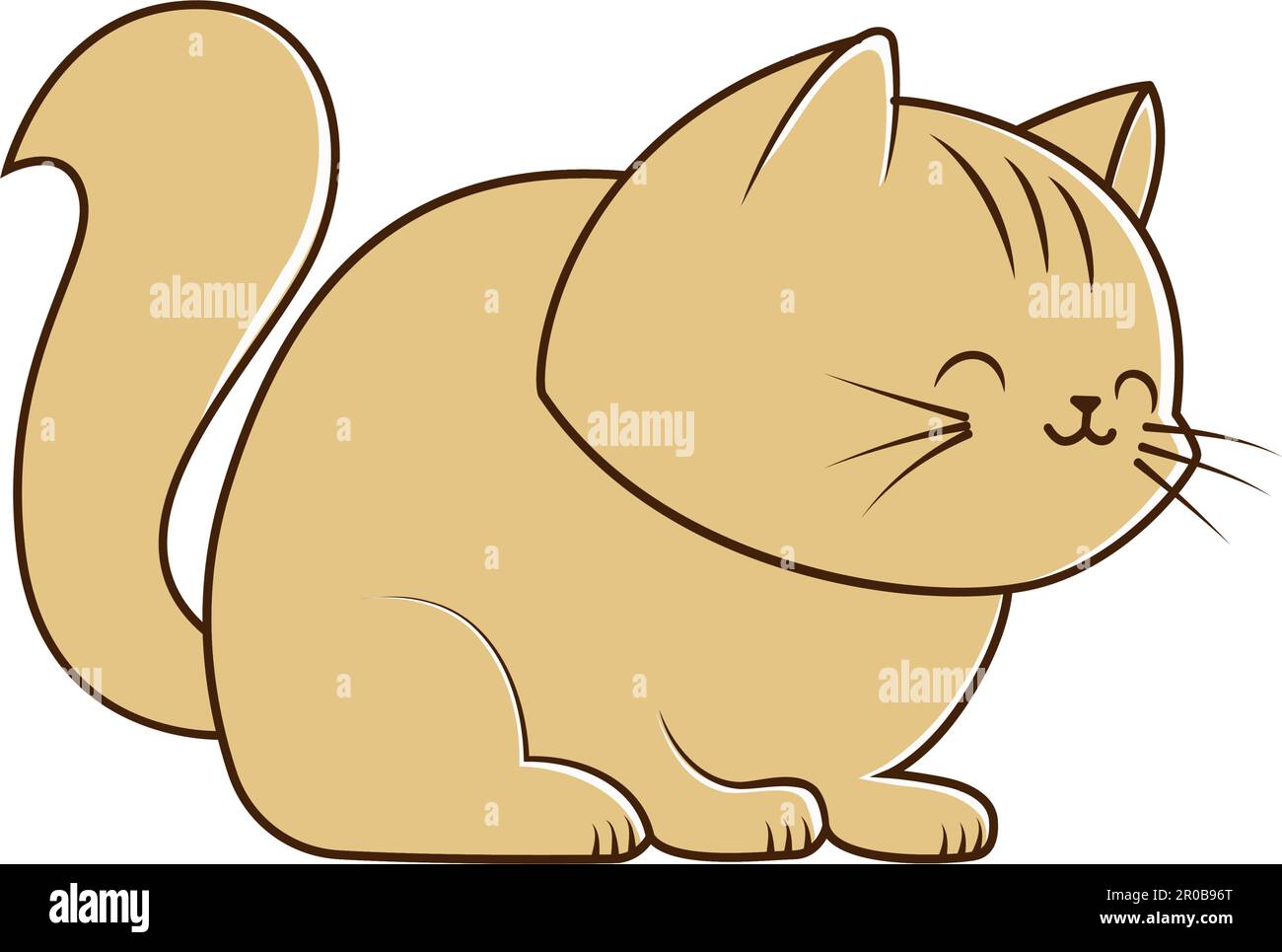 Vector cute brown cat with whiskers icon. Vector quiet sitting cat icon ...