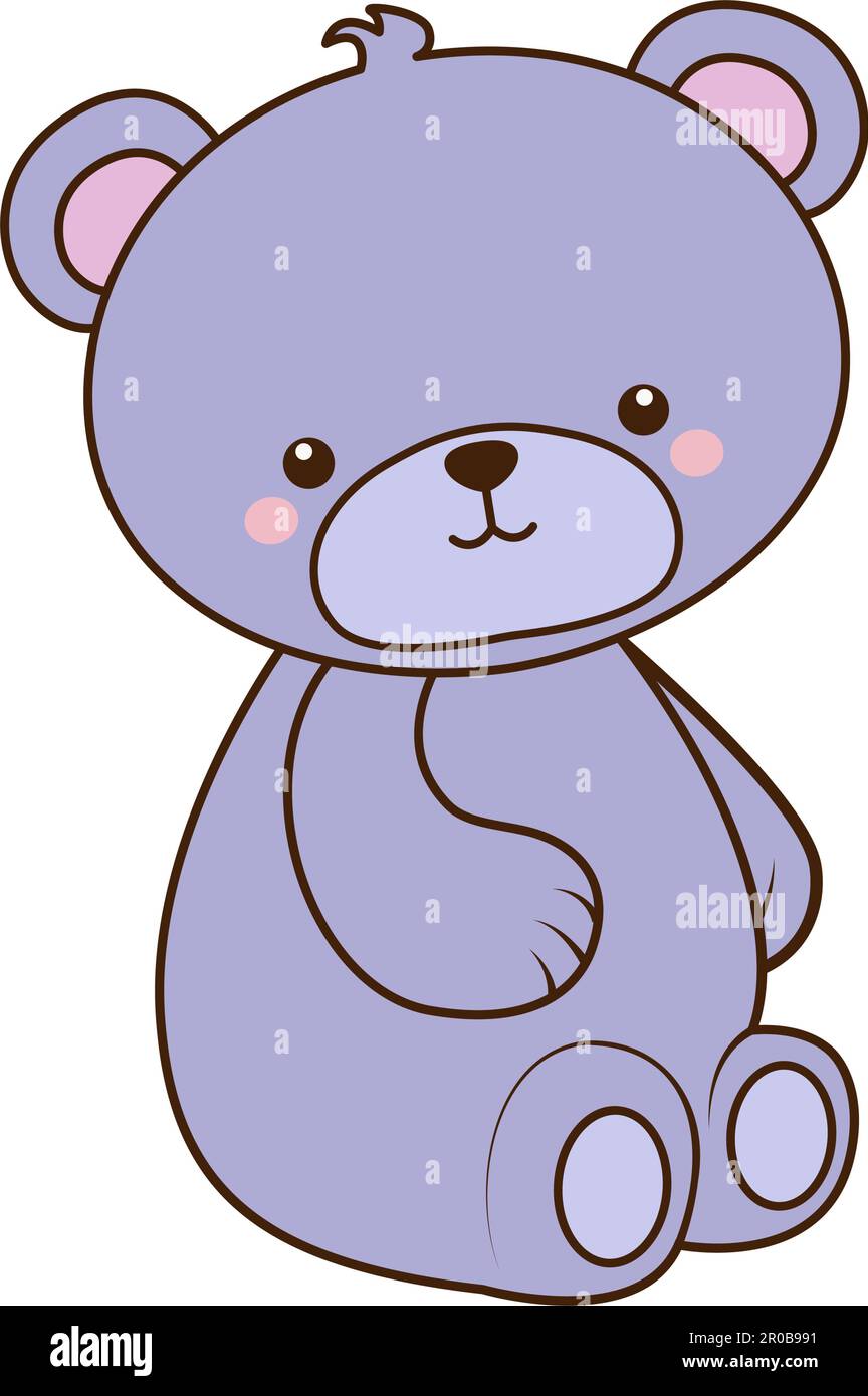 Vector teddy bear looks ahead icon. Vector purple bear with rosy cheeks ...