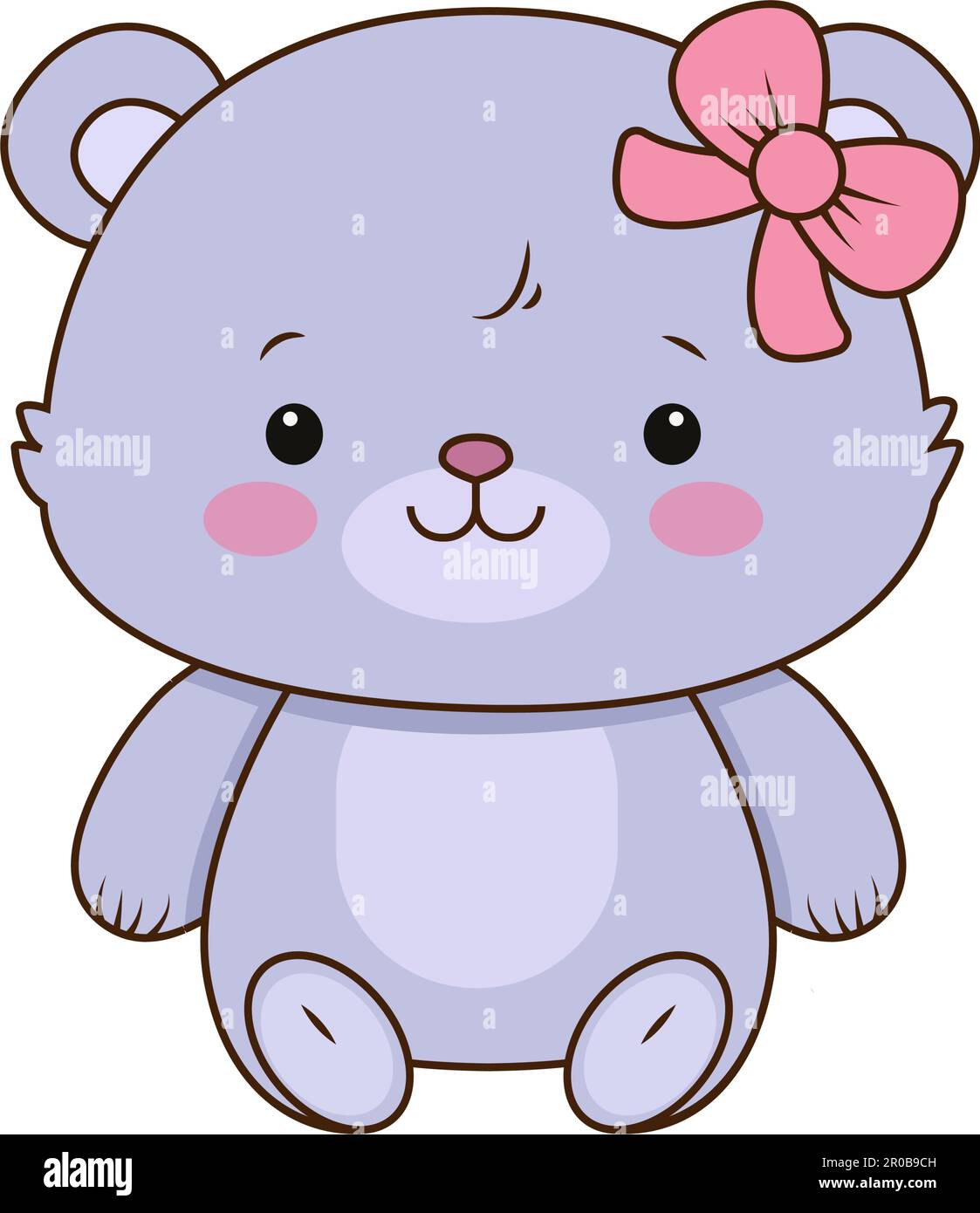 Vector purple bear with a bow on the ear icon. Vector love bear teddy ...