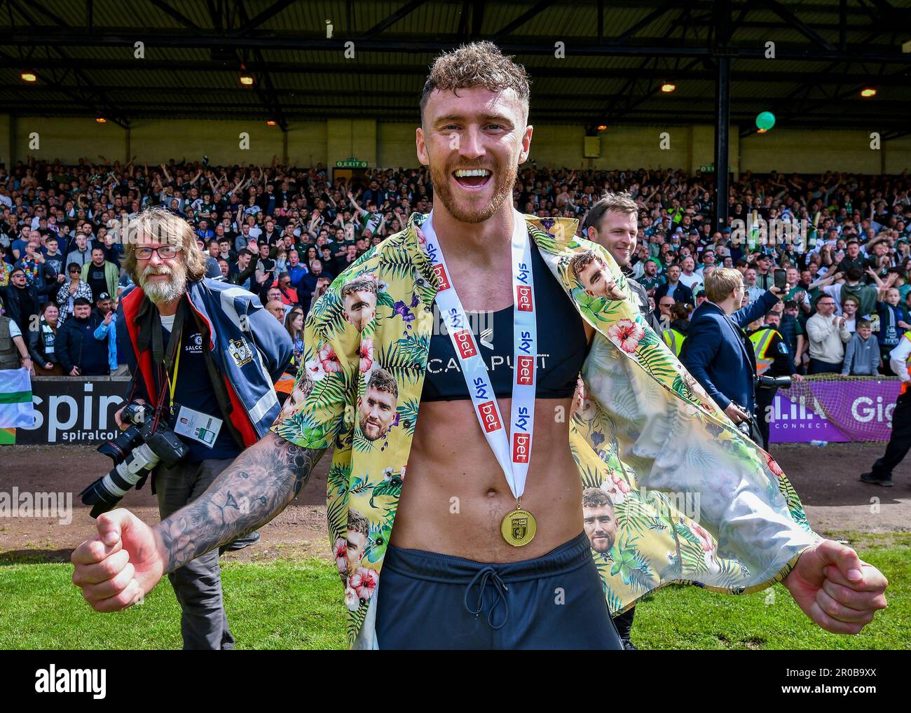 Dan Scarr #6 of Plymouth Argyle celebrates being champions of League ...