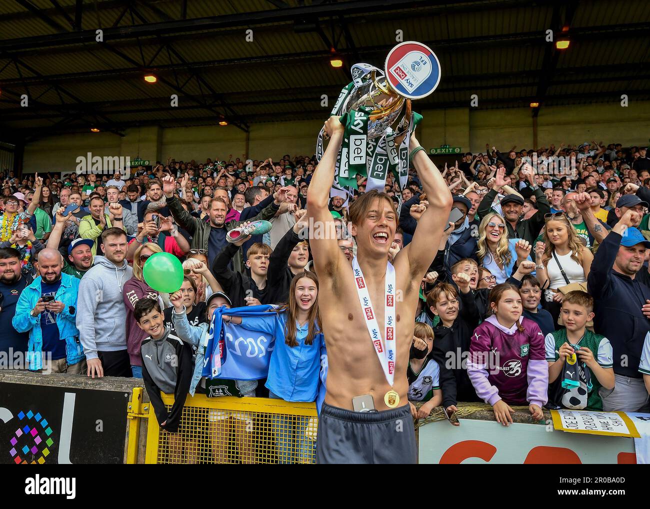 Callum Wright #26 of Plymouth Argyle celebrates being champions of ...