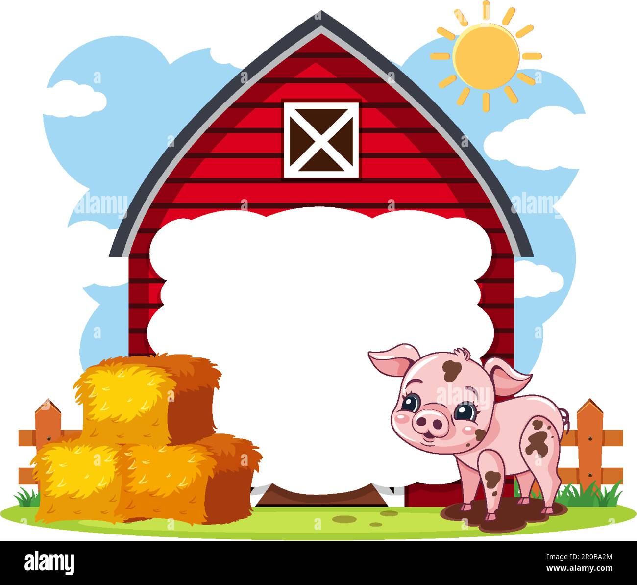 Cute Pig with Barn Template illustration Stock Vector Image & Art - Alamy