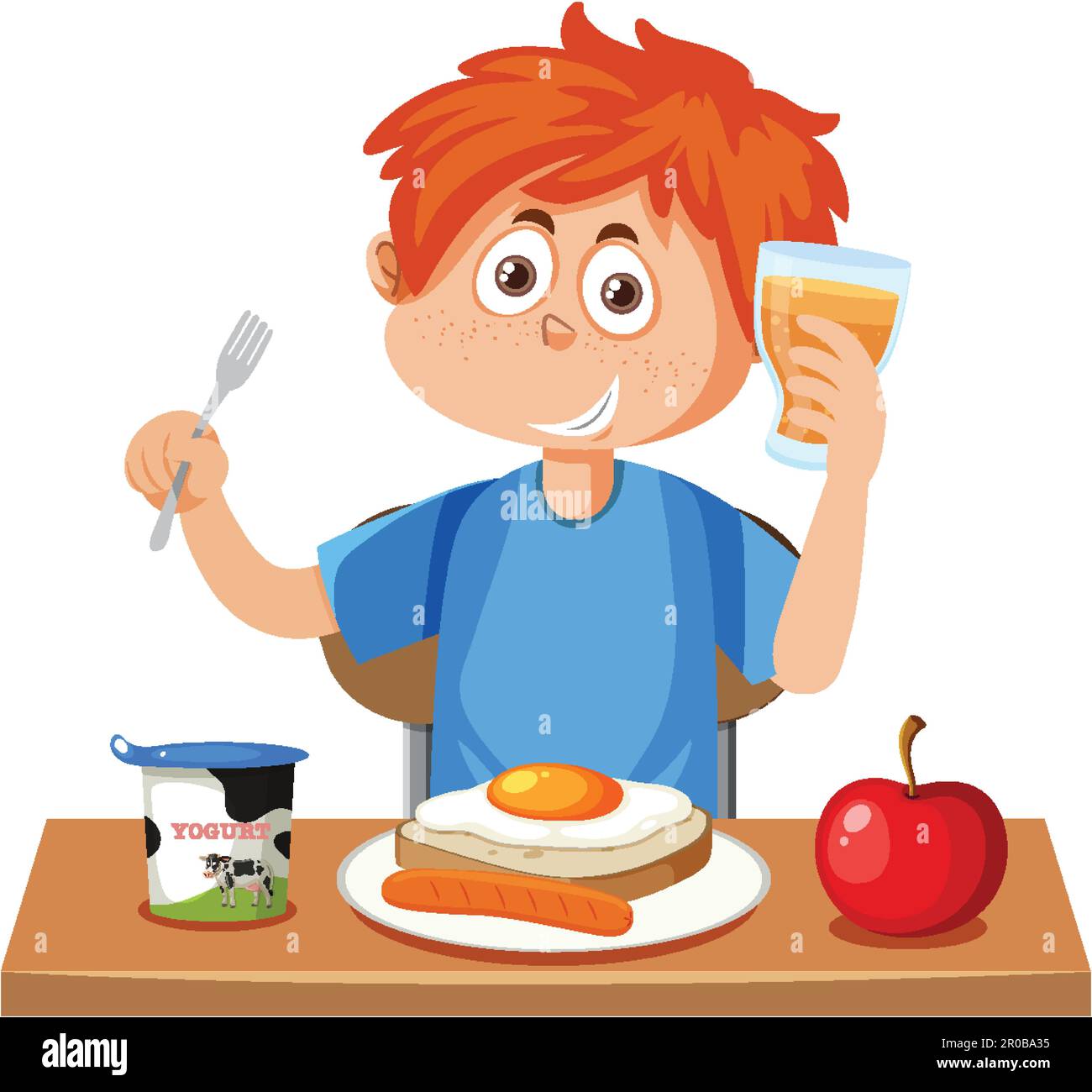 Boy eating healthy breakfast illustration Stock Vector Image & Art - Alamy