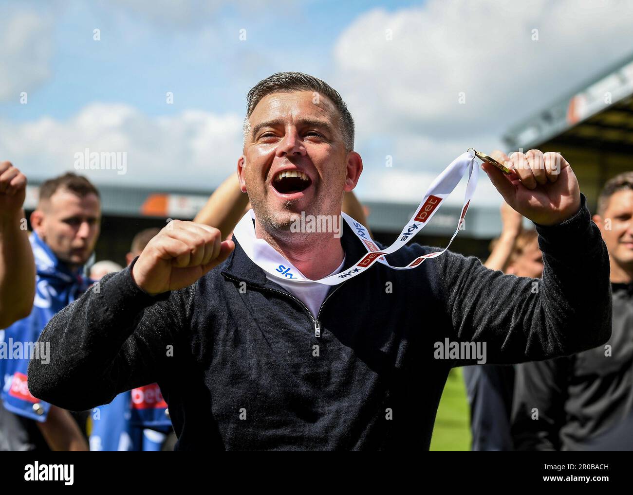 Plymouth Argyle Manager Steven Schumacher celebrates being champions of ...
