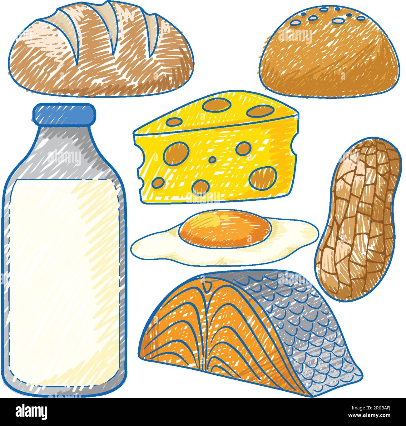 Various foods in Pencil Colour Sketch Simple Style illustration Stock ...