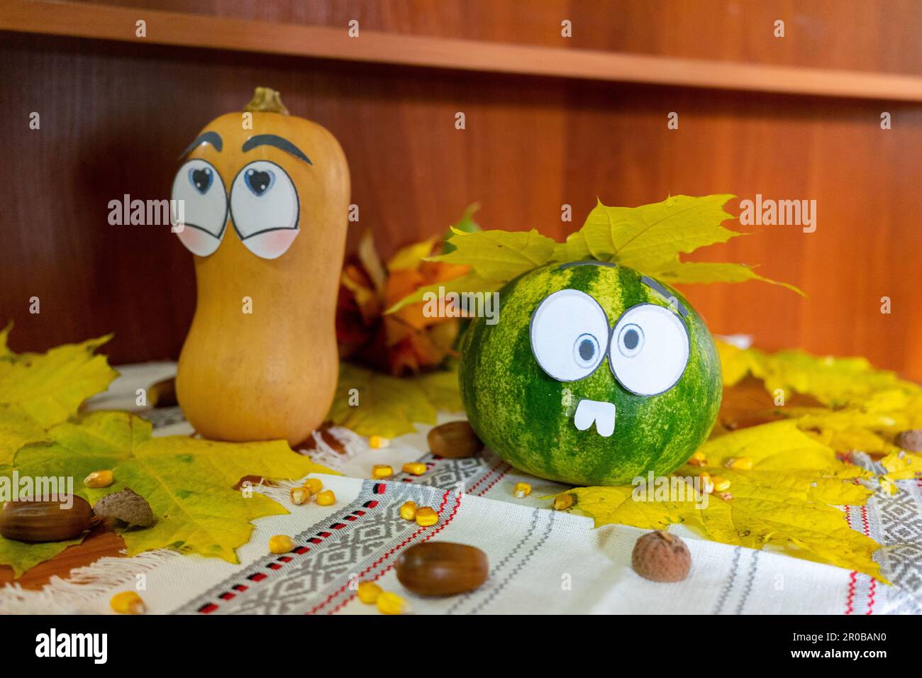 Watermelon and pumpkin in the form of fairy-tale characters Stock Photo ...