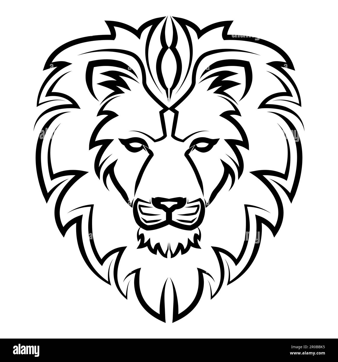 Black and white line art of the front of the lion head It is sign of ...