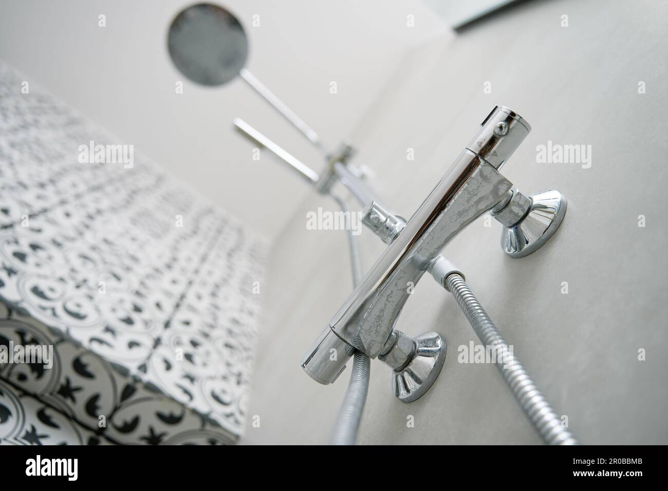 Modern shower set in bathroom interior. Hygiene concept Stock Photo - Alamy
