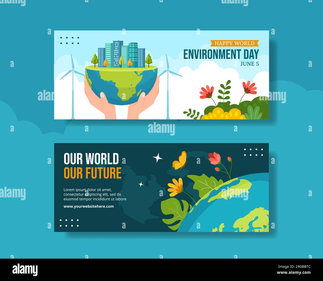 World Environment Day Horizontal Banner Cartoon Hand Drawn Templates ...
