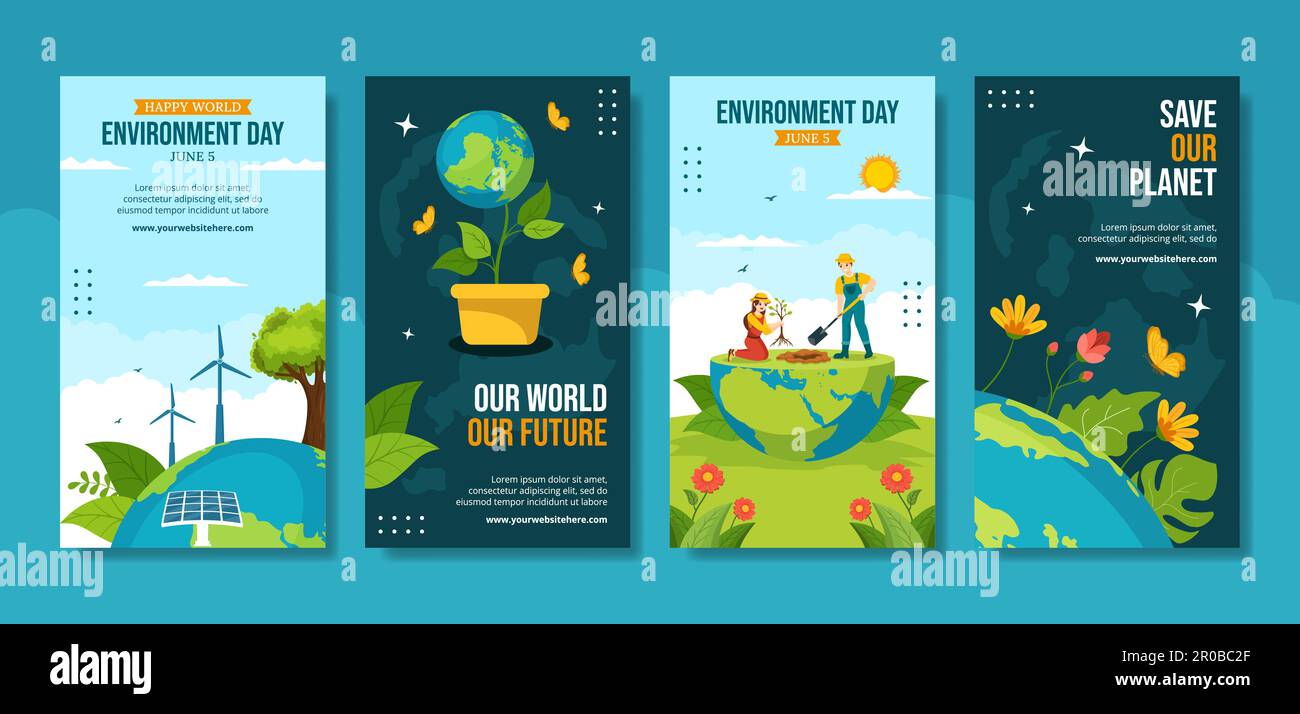 World Environment Day Social Media Stories Flat Cartoon Hand Drawn ...