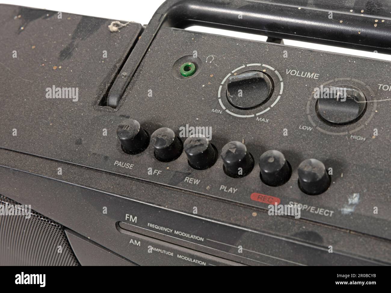 Old 1980s cassette deck with radio (FM and AM) and two cassette players ...