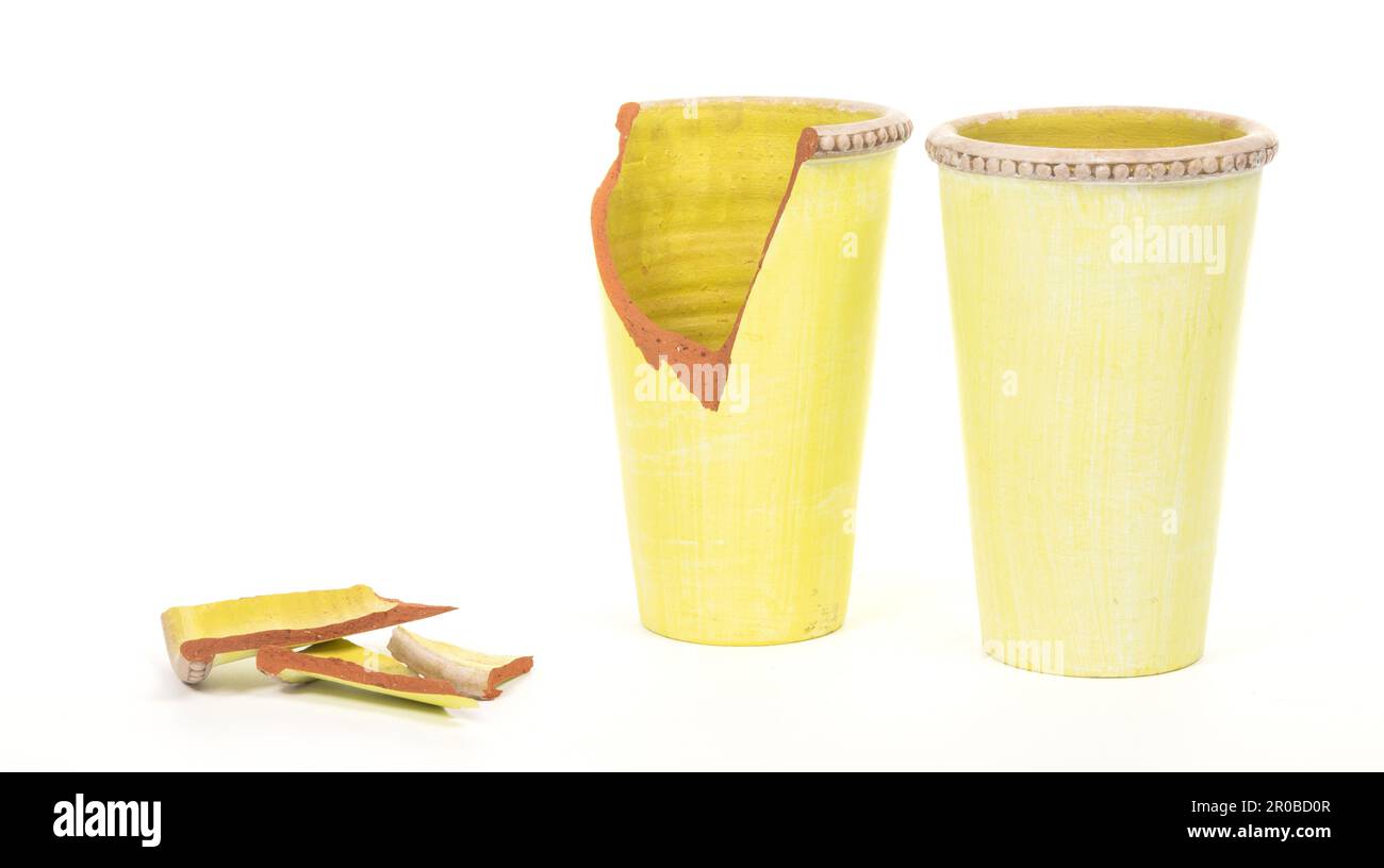 Broken and intact green vase, isolated on white background Stock Photo ...