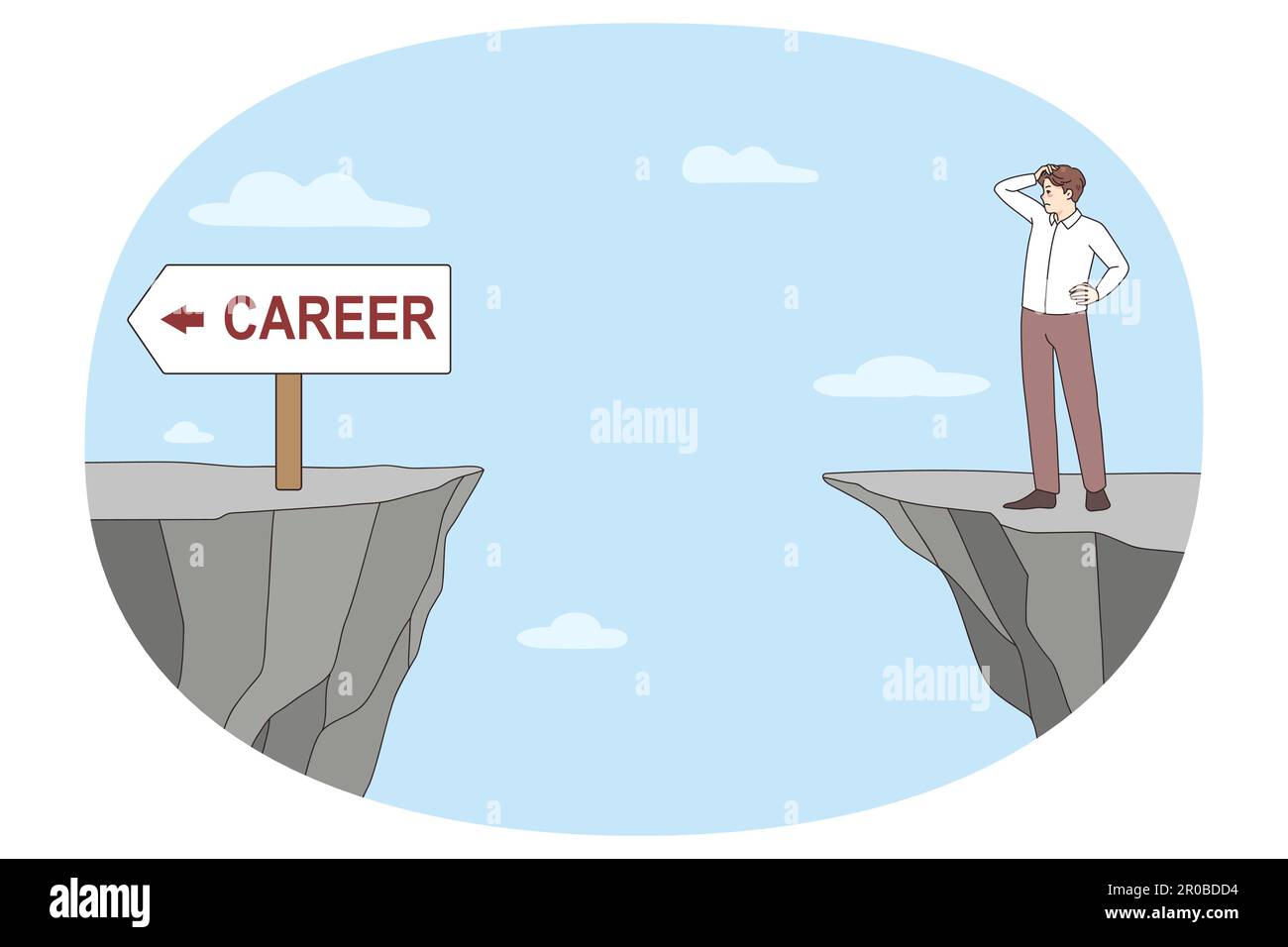 Confused businessman stand in front of cliff make risky business ...