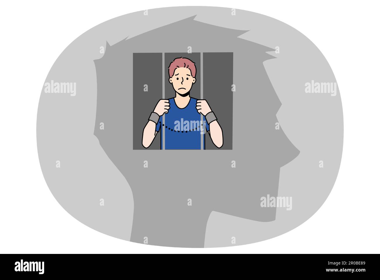 Man in jail inside human head suffer from freedom of thoughts or rights ...