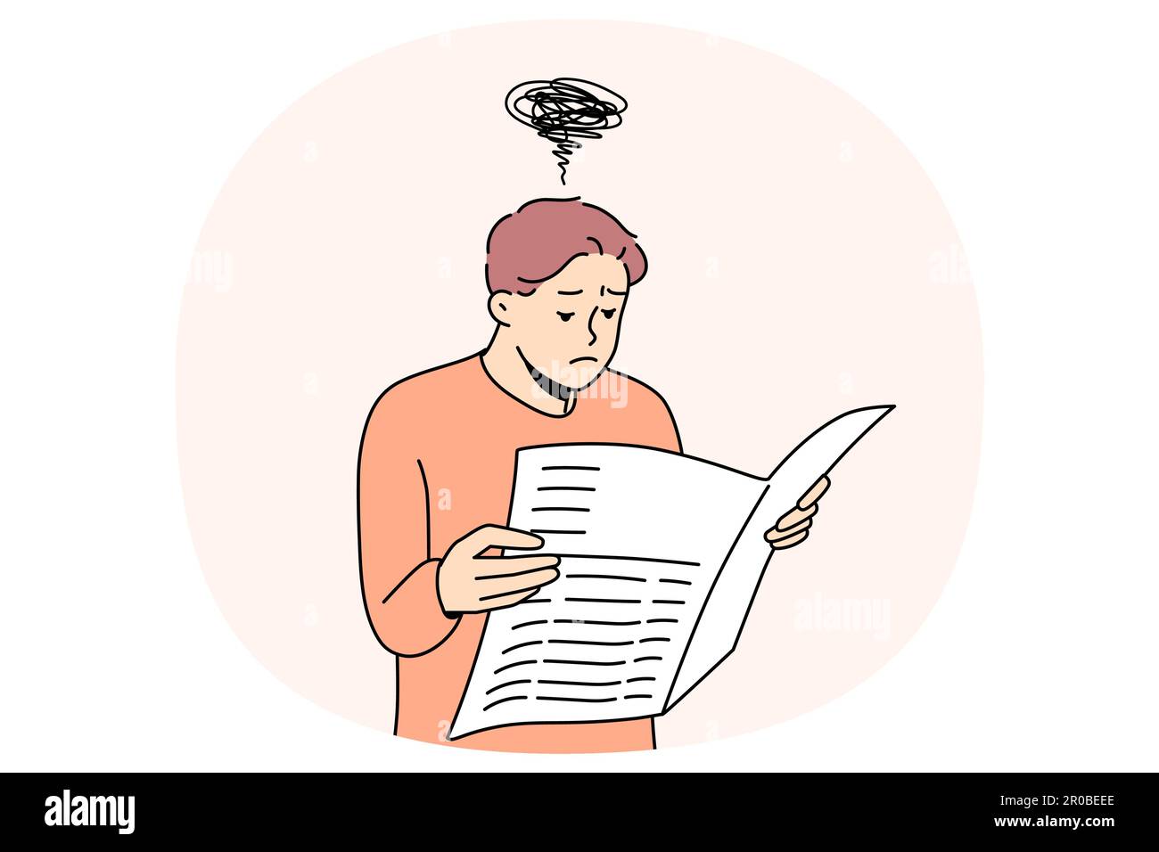 Confused man reading newspaper feeling unsure about news. Skeptical ...