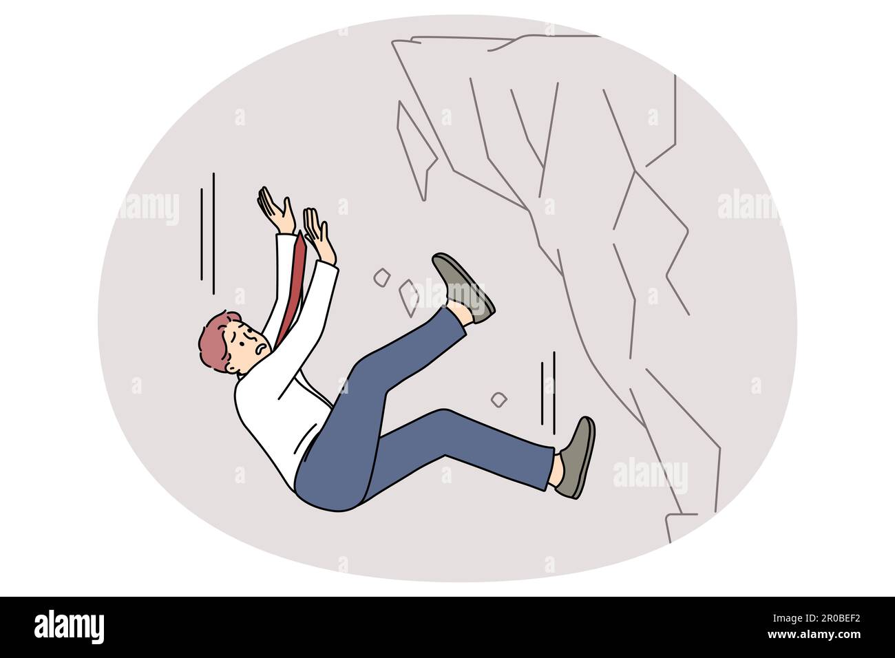 Stressed businessman fall down from rock suffer from work failure or ...