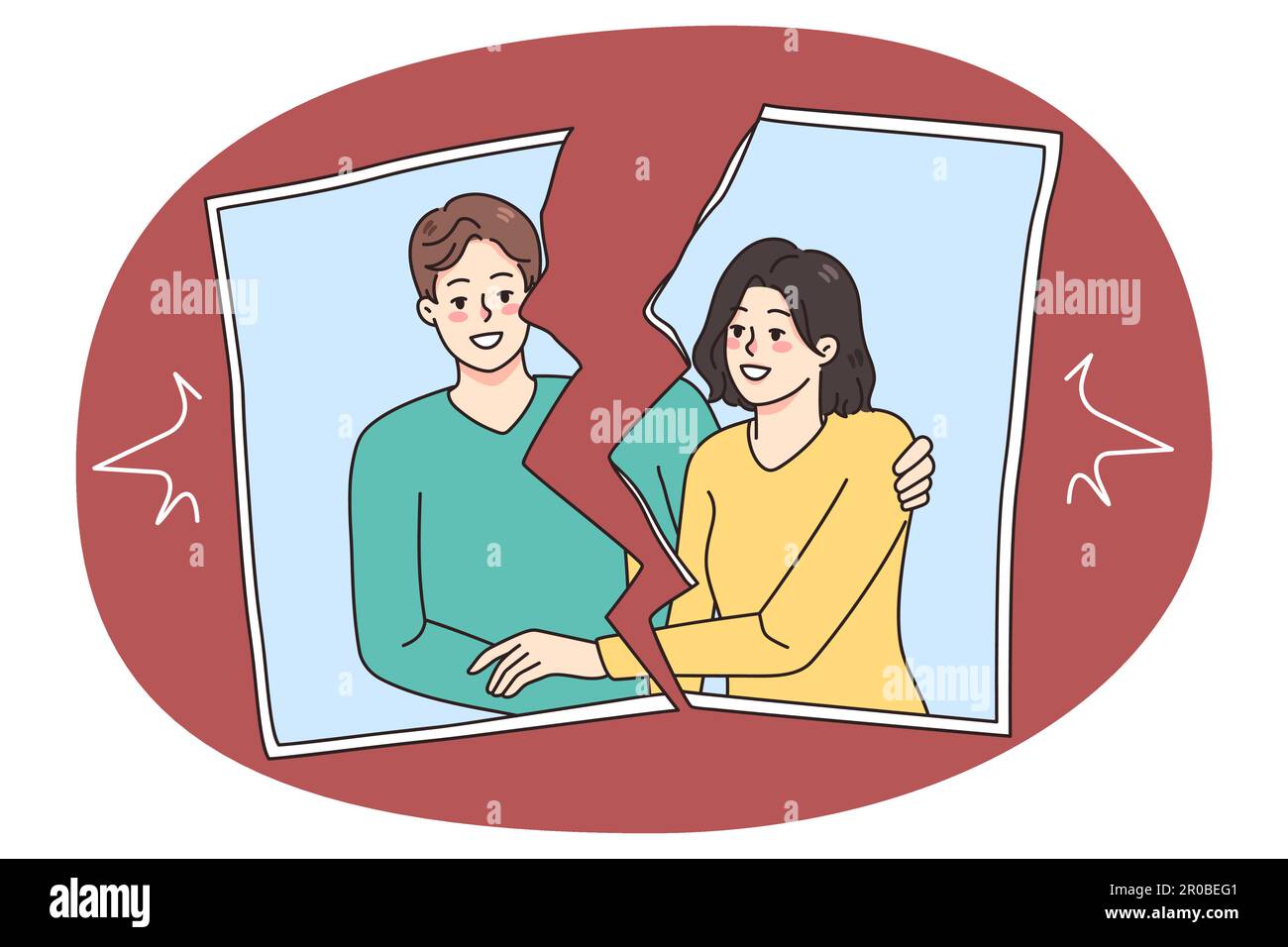 Torn Picture Of Smiling Couple Show End Of Romantic Relationship