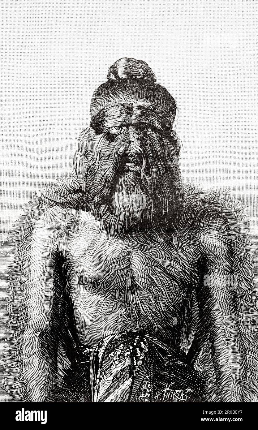 A hairy man from Burma. Old 19th century engraving from La Nature 1887 ...