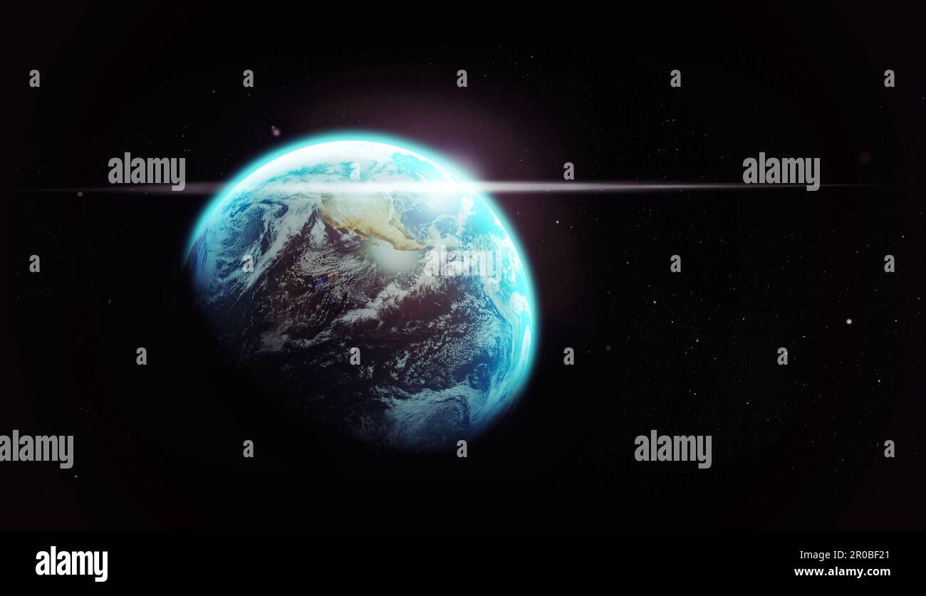 Earth, world or planet in dark space for astronomy study, science and ...