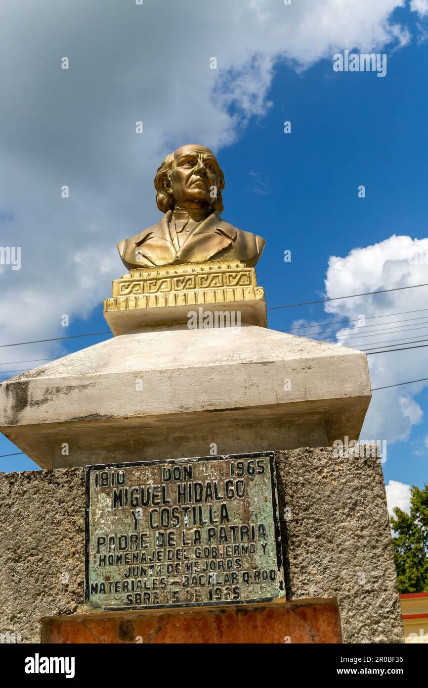 Gold coloured bust head of Miguel Hidalgo Y Costilla 1753-1811, Bacalar ...